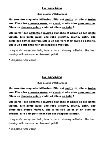 Ma sorcière - Halloween reading | Teaching Resources