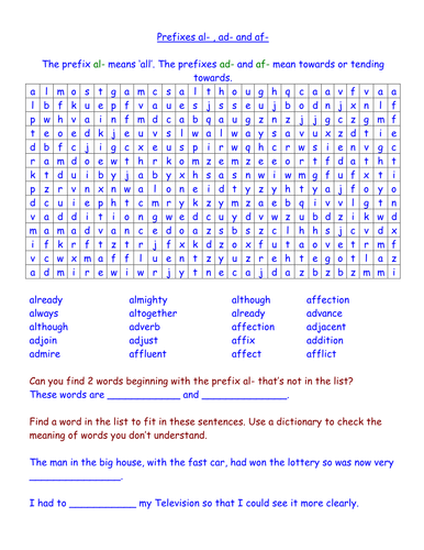 Year 4~ suffixes al- , ad-, af | Teaching Resources