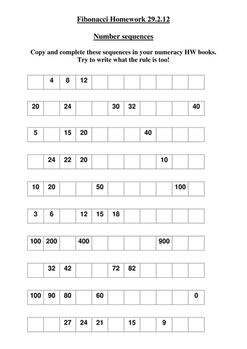 Year 3 Numeracy homework - sequences by rfernley - Teaching Resources - Tes Year 3 Numeracy homework - sequences by rfernley - Teaching Resources - Tes