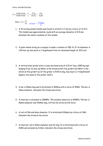 calcuating Elasticity, Stress & strain | Teaching Resources