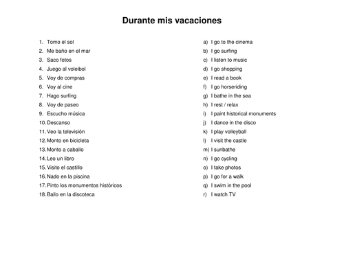 Que haces durante tus vacaciones? | Teaching Resources