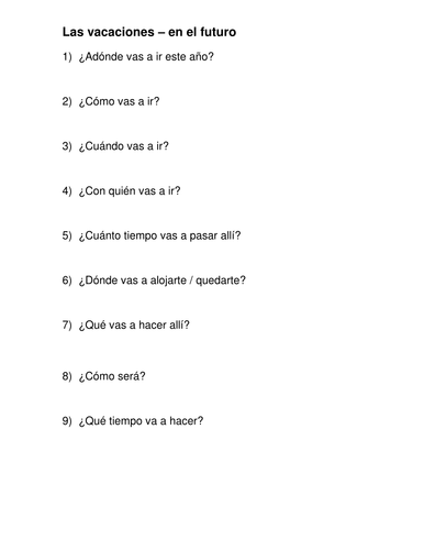 Las vacaciones en el futuro - key questions | Teaching Resources