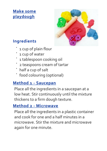 Instructions for making playdough | Teaching Resources