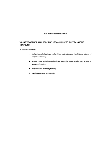 Ion testing task | Teaching Resources