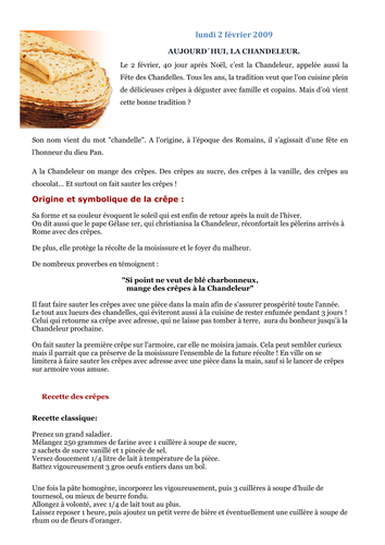 La chandeleur | Teaching Resources