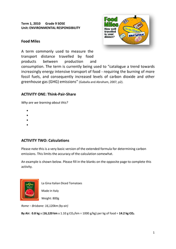 Food Miles - Environmental Sustainability by misschurchill - Teaching ...