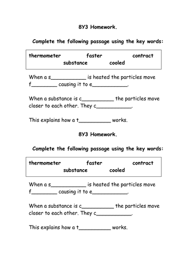expansion and contraction h/w | Teaching Resources