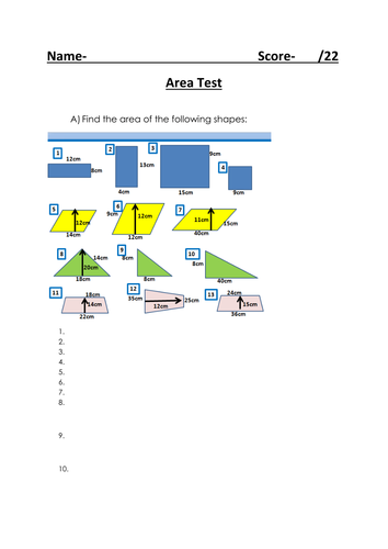 Area Test | Teaching Resources