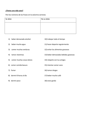 Tienes una vida sana? | Teaching Resources