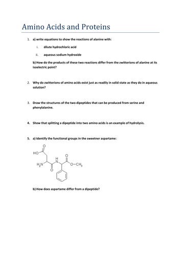 Amino acids and proteins h/w | Teaching Resources