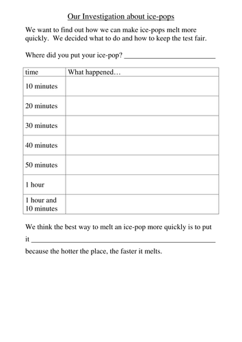 Melting Ice Pops investigation | Teaching Resources