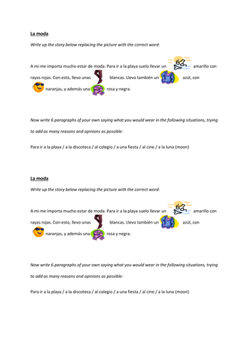 Moda Starter/Writing Activity | Teaching Resources