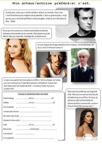 Mon acteur préféré | Teaching Resources