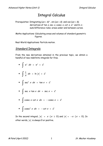 AH Notes 4 (Integral Calculus) | Teaching Resources AH Notes 4 (Integral Calculus) | Teaching Resources