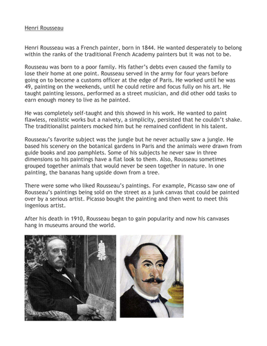 Henri Rousseau information sheet | Teaching Resources
