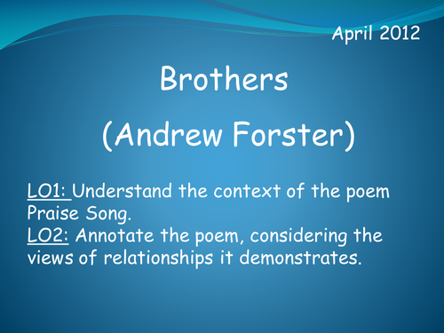 Brothers by Andrew Forster by Teacher-of-Primary - Teaching Resources - TES