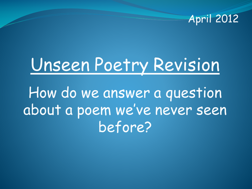 The Unseen Poetry Question - How to Start | Teaching Resources