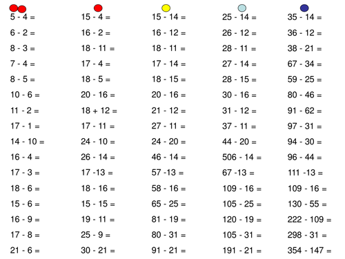 5 way Differentiated Subtraction Questions | Teaching Resources