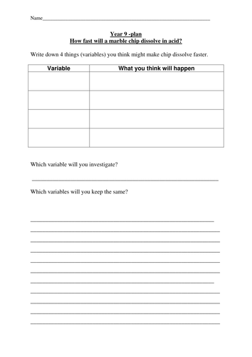 marble chip investigation writing frame | Teaching Resources