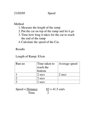 Speed investigation sheet | Teaching Resources