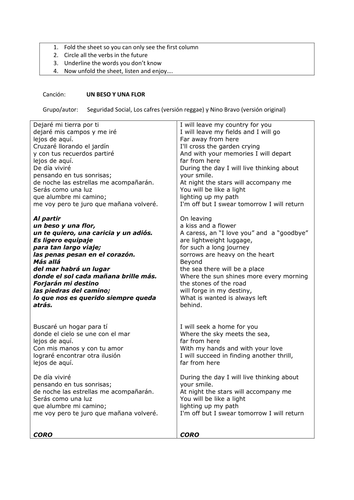 Future tense through song - Un beso y una flor | Teaching Resources