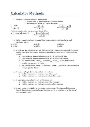 Calculator Methods/Upper Lower bounds | Teaching Resources