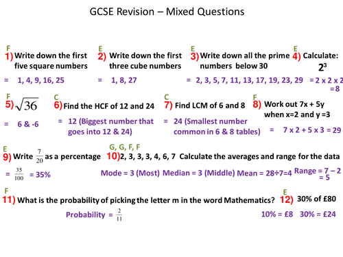 GCSE Foundation maths: Mixed Questions by paulcollins - Teaching ...