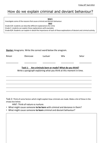 AQA Sociology - Explaining crime and deviance | Teaching Resources AQA Sociology - Explaining crime and deviance | Teaching Resources