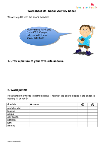 Snack Activity Sheet | Teaching Resources
