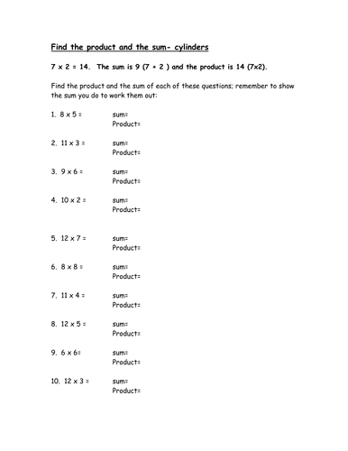 Find the sum and Product~ Year 4 by joel140907 - Teaching Resources - TES