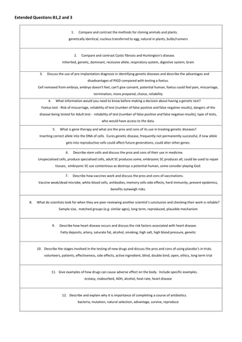 Revision questions for B1, 2 and 3 | Teaching Resources