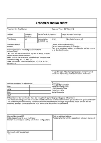 Covalent bonding lesson | Teaching Resources