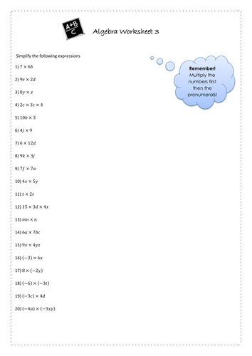 Algebra Worksheet 3 | Teaching Resources