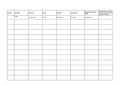 Stop the bus / word game | Teaching Resources