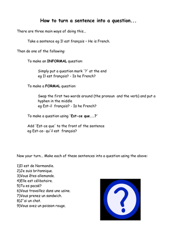 Making sentences into questions... | Teaching Resources