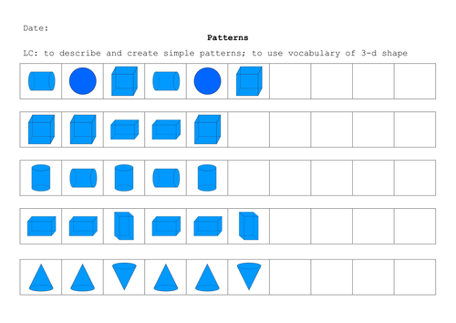 3-d shape repeating patterns | Teaching Resources 3-d shape repeating patterns | Teaching Resources