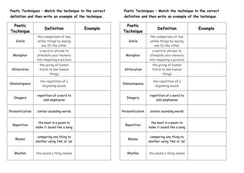 Poetic Techniques Mix and Match | Teaching Resources Poetic Techniques Mix and Match | Teaching Resources