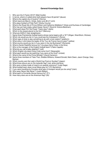 General Knowledge Quizzes | Teaching Resources General Knowledge Quizzes | Teaching Resources