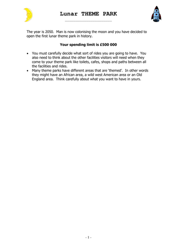 Design a Lunar theme park project | Teaching Resources Design a Lunar theme park project | Teaching Resources