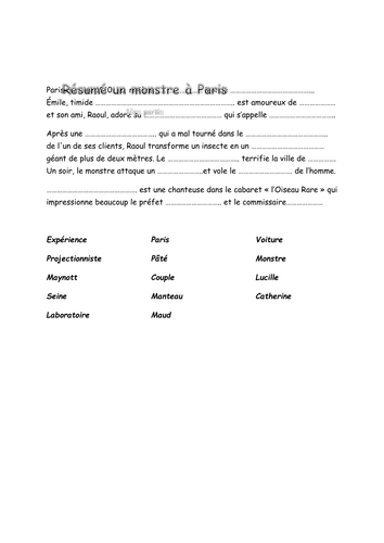 Un monstre à Paris | Teaching Resources