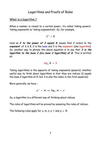 Logarithms and Proofs of Rules | Teaching Resources