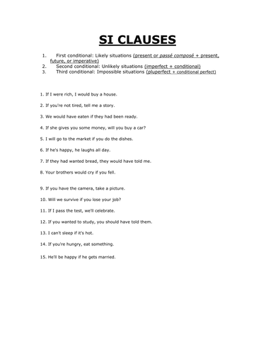 Loisirs translation into French plus si clauses (with answers) by - UK ...