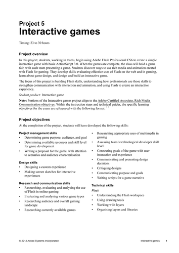 Digital Design Cs6 Interactive Games Teaching Resources