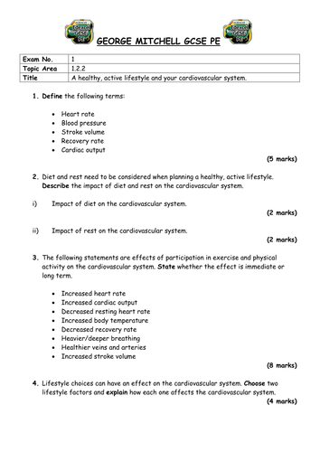 Gcse Pe End Of Unit Exams Teaching Resources
