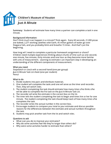 Just A Minute | Teaching Resources