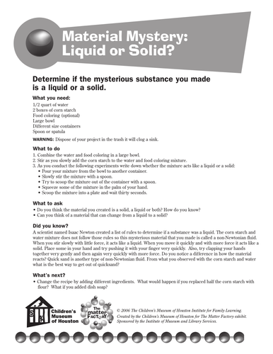 Material Mystery: Liquid or Solid? | Teaching Resources