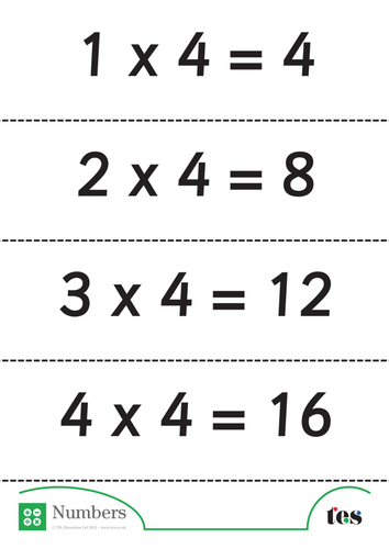 Four Times Table Flash Cards (complete set) | Teaching Resources