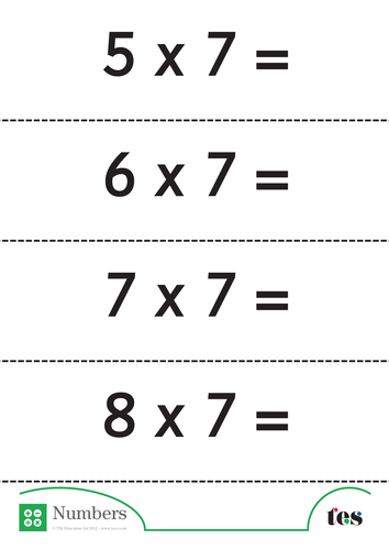 Seven Times Table Flash Cards - without answers | Teaching Resources
