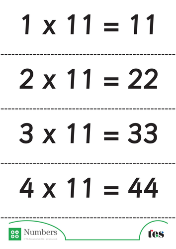 Eleven Times Table Flash Cards (complete set) | Teaching Resources
