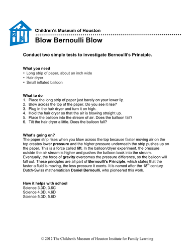 Blow Bernoulli Blow | Teaching Resources
